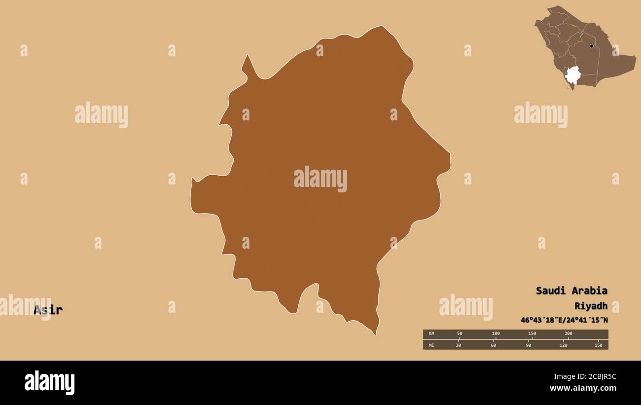 Shape of Asir, region of Saudi Arabia, with its capital isolated on ...