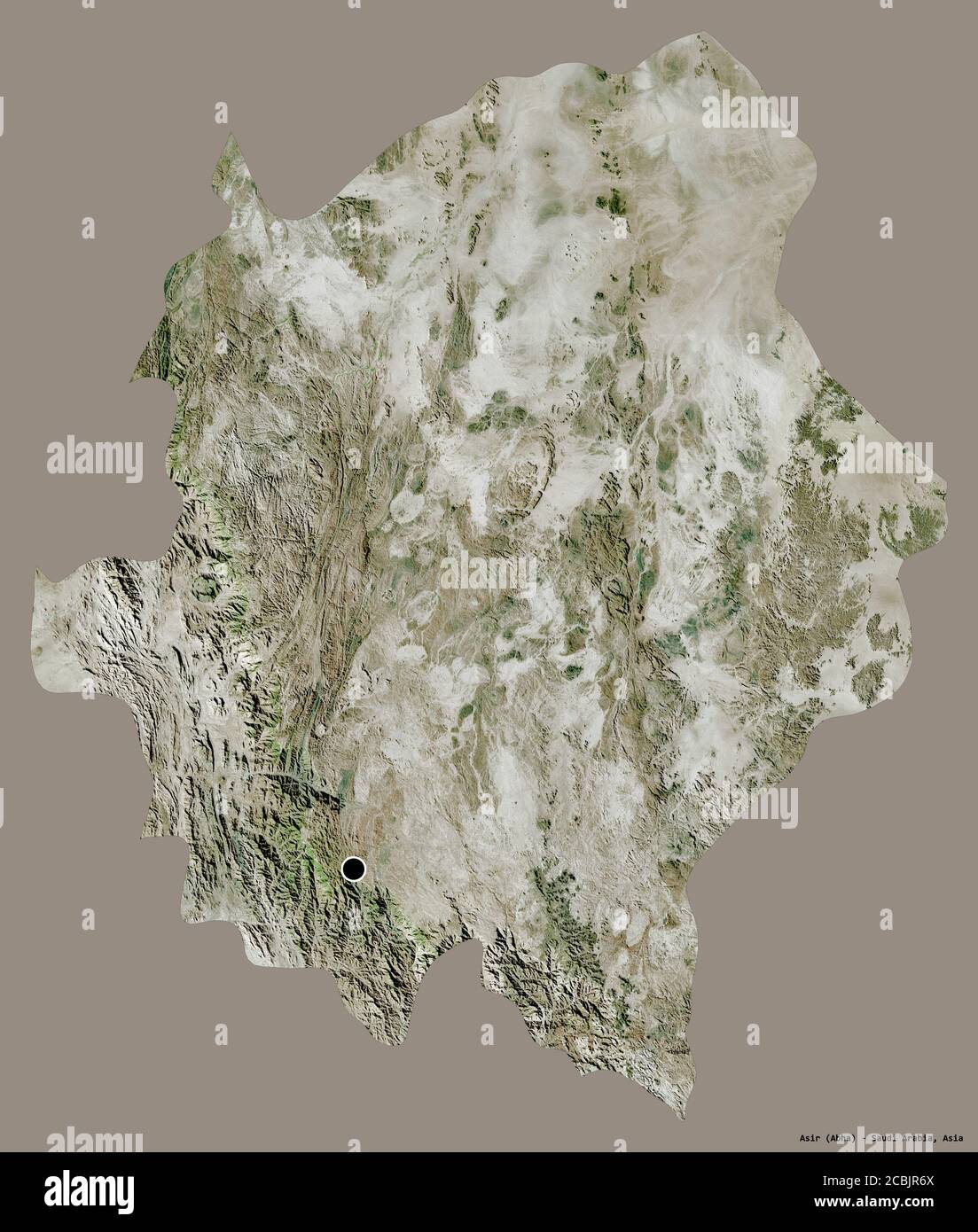 Shape of Asir, region of Saudi Arabia, with its capital isolated on a ...