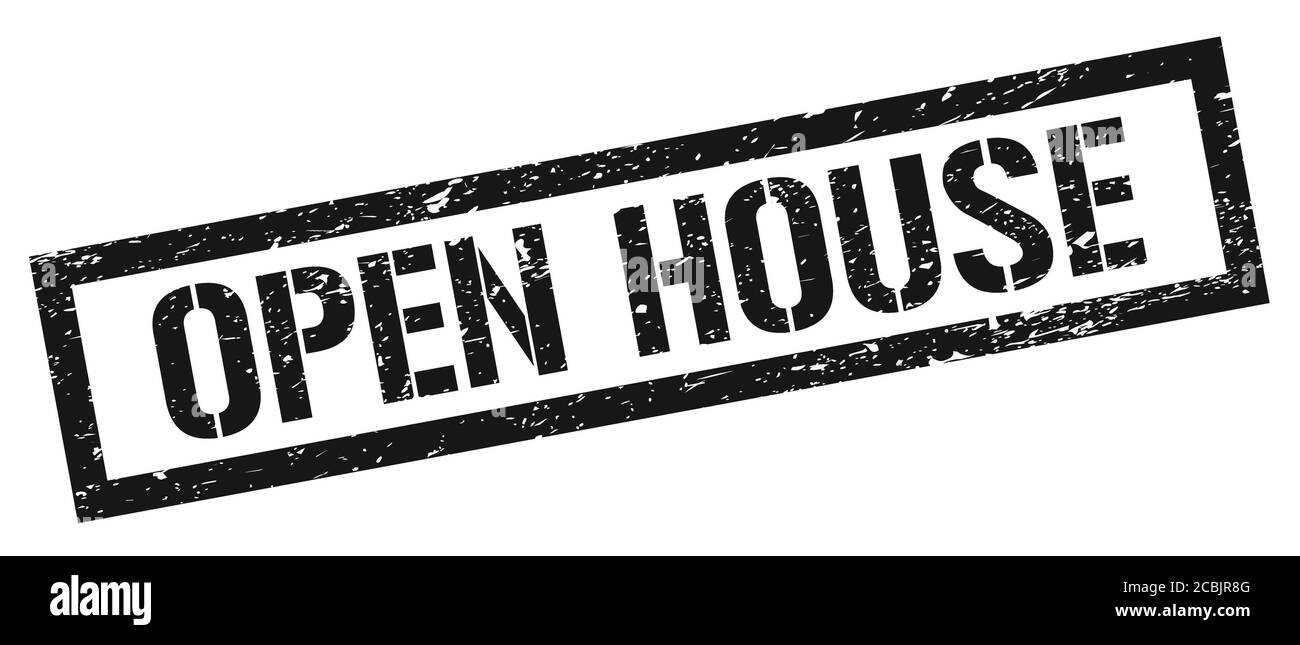 OPEN HOUSE black grungy rectangle stamp sign Stock Photo - Alamy