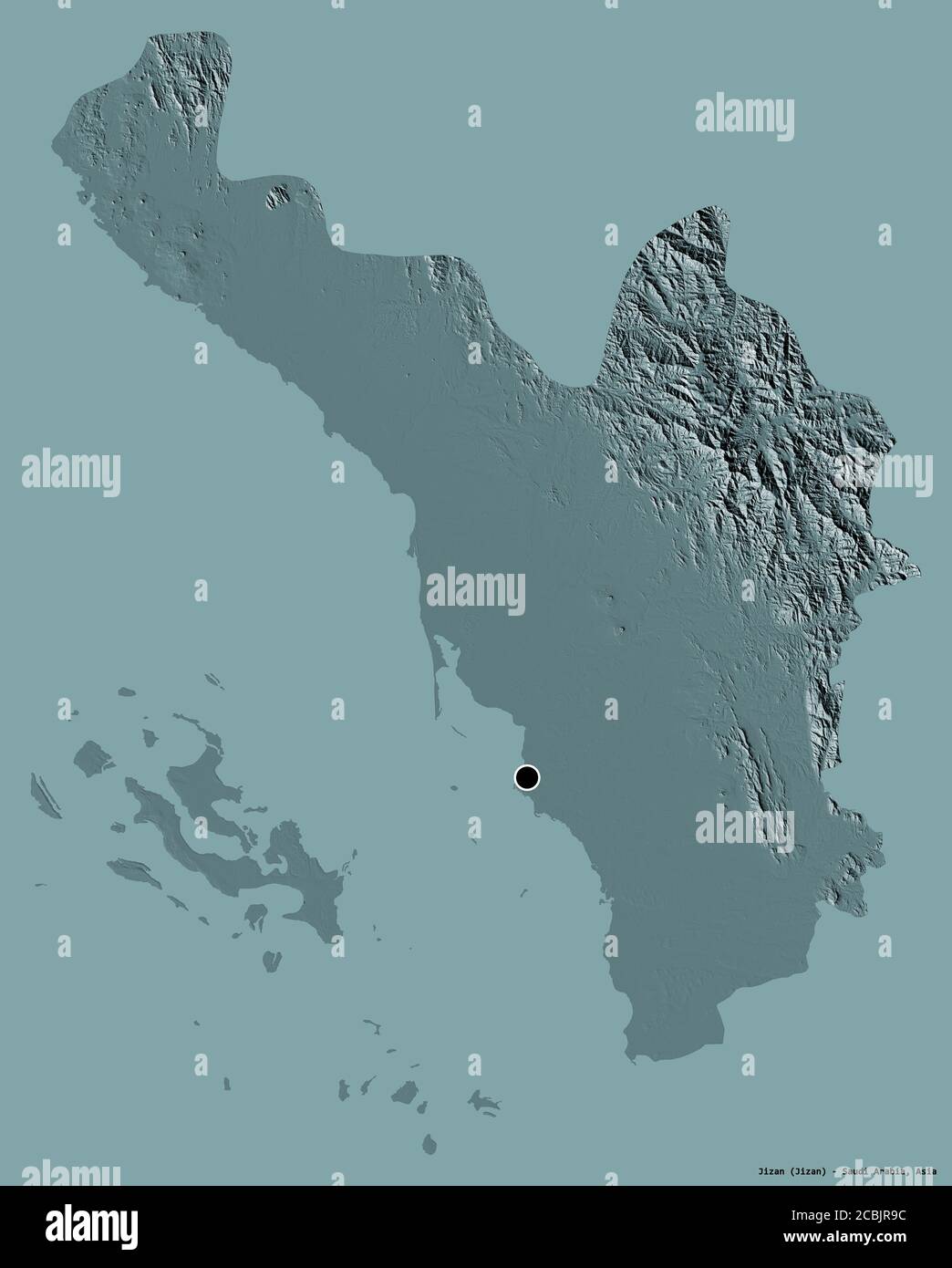 Shape of Jizan, region of Saudi Arabia, with its capital isolated on a ...