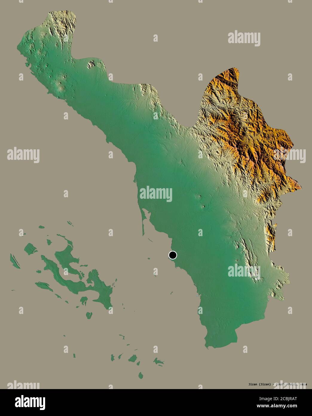 Shape of Jizan, region of Saudi Arabia, with its capital isolated on a ...