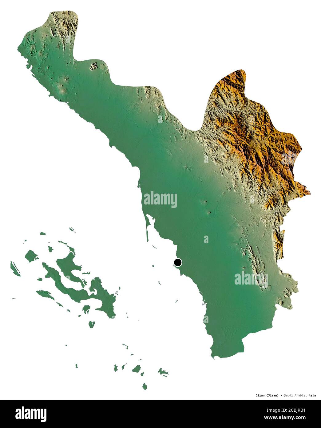 Shape of Jizan, region of Saudi Arabia, with its capital isolated on ...