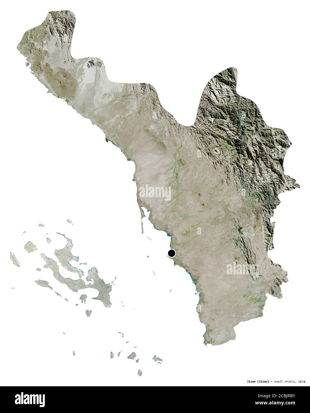 Shape of Jizan, region of Saudi Arabia, with its capital isolated on ...