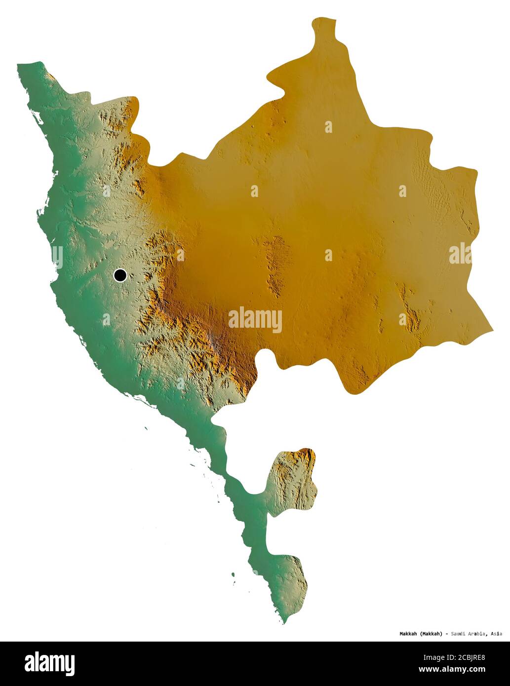 Shape of Makkah, region of Saudi Arabia, with its capital isolated on ...