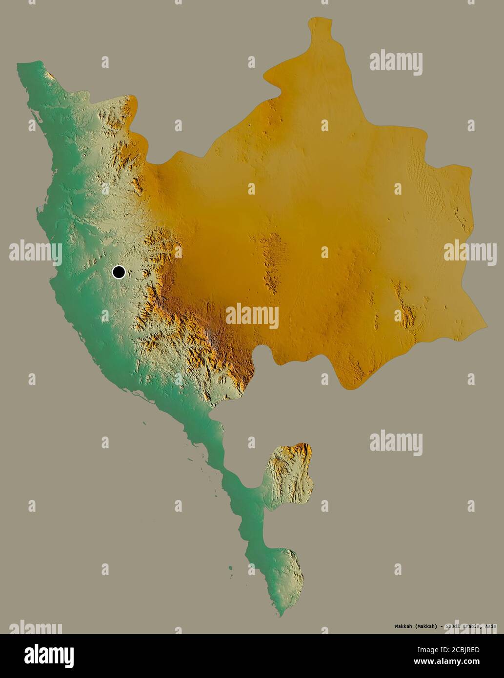 Shape of Makkah, region of Saudi Arabia, with its capital isolated on a ...