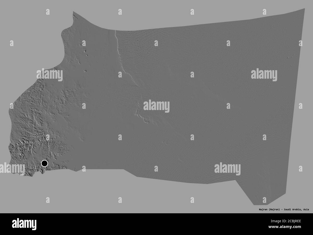 Shape of Najran, region of Saudi Arabia, with its capital isolated on a ...