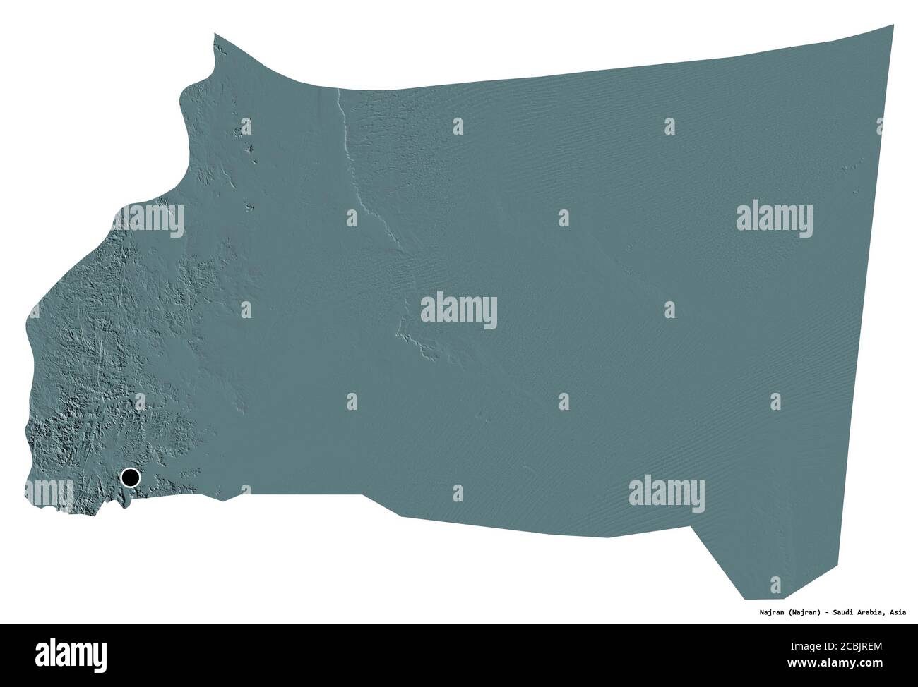 Shape of Najran, region of Saudi Arabia, with its capital isolated on ...