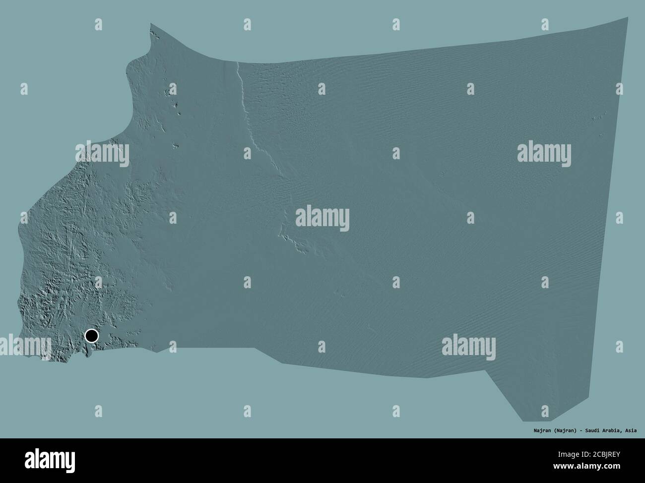 Shape of Najran, region of Saudi Arabia, with its capital isolated on a ...