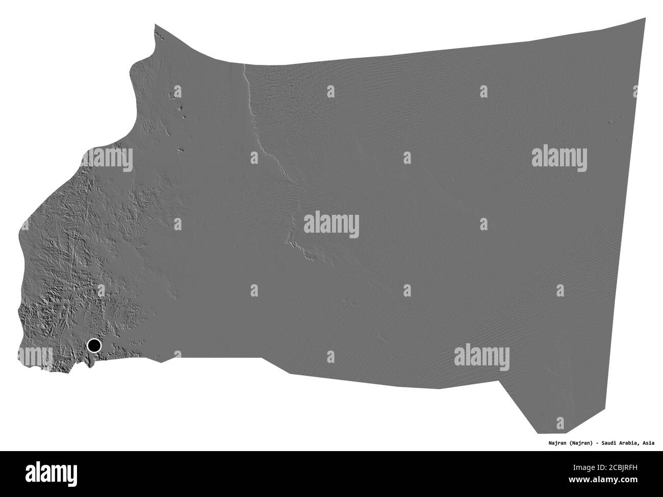 Shape of Najran, region of Saudi Arabia, with its capital isolated on ...