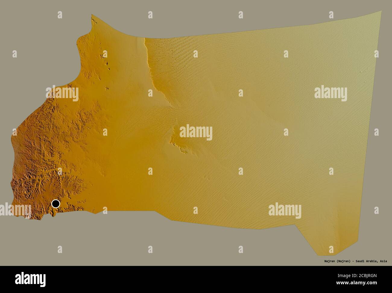 Shape of Najran, region of Saudi Arabia, with its capital isolated on a ...