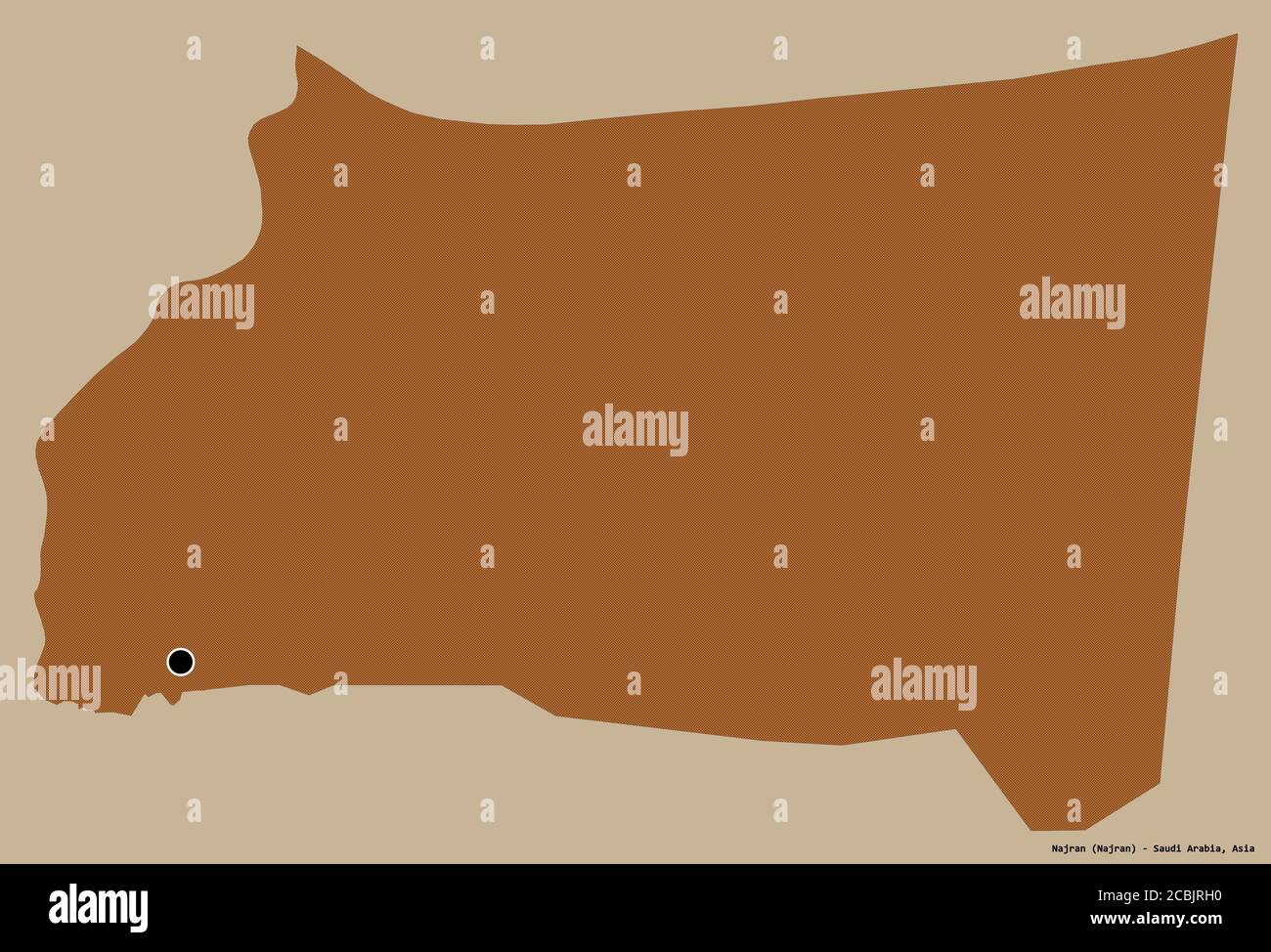 Shape of Najran, region of Saudi Arabia, with its capital isolated on a ...