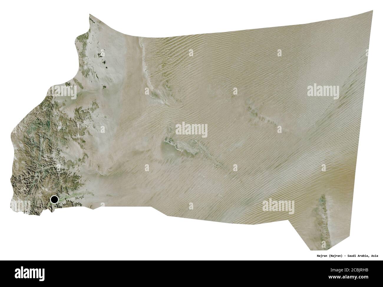 Shape of Najran, region of Saudi Arabia, with its capital isolated on ...