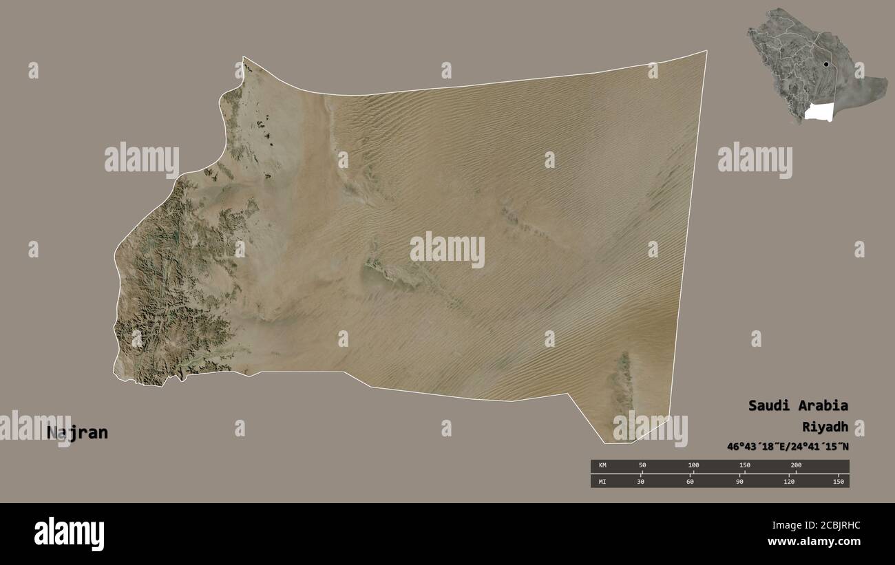 Shape of Najran, region of Saudi Arabia, with its capital isolated on ...