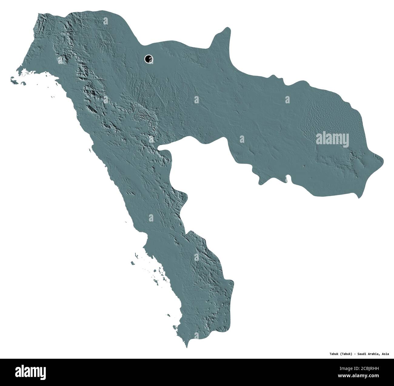 Shape of Tabuk, region of Saudi Arabia, with its capital isolated on ...