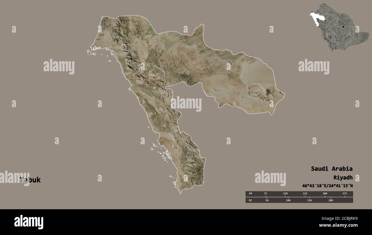 Shape of Tabuk, region of Saudi Arabia, with its capital isolated on ...