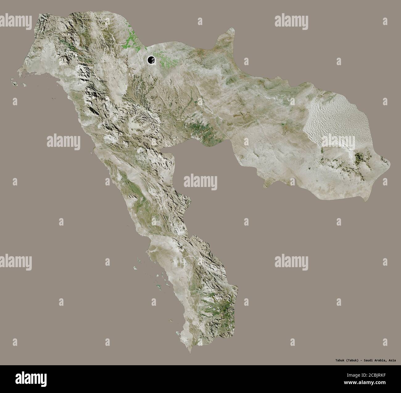Shape of Tabuk, region of Saudi Arabia, with its capital isolated on a ...