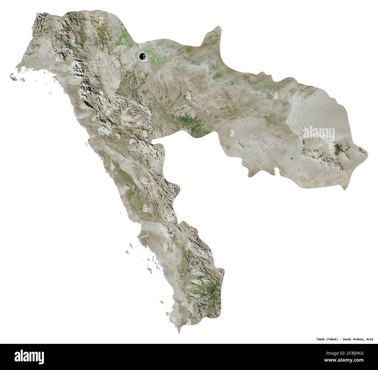 Shape of Tabuk, region of Saudi Arabia, with its capital isolated on ...