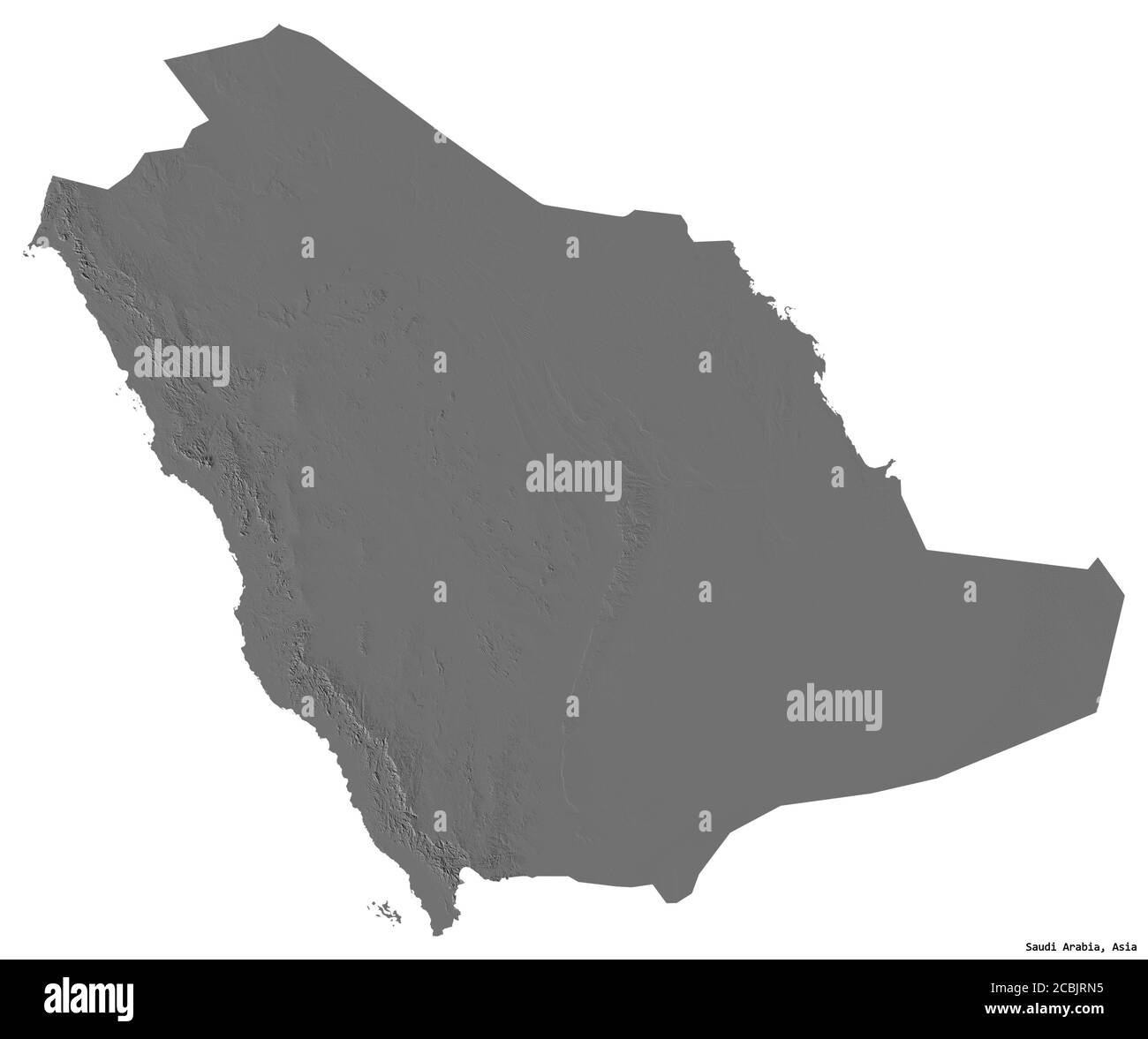 Shape of Saudi Arabia with its capital isolated on white background ...