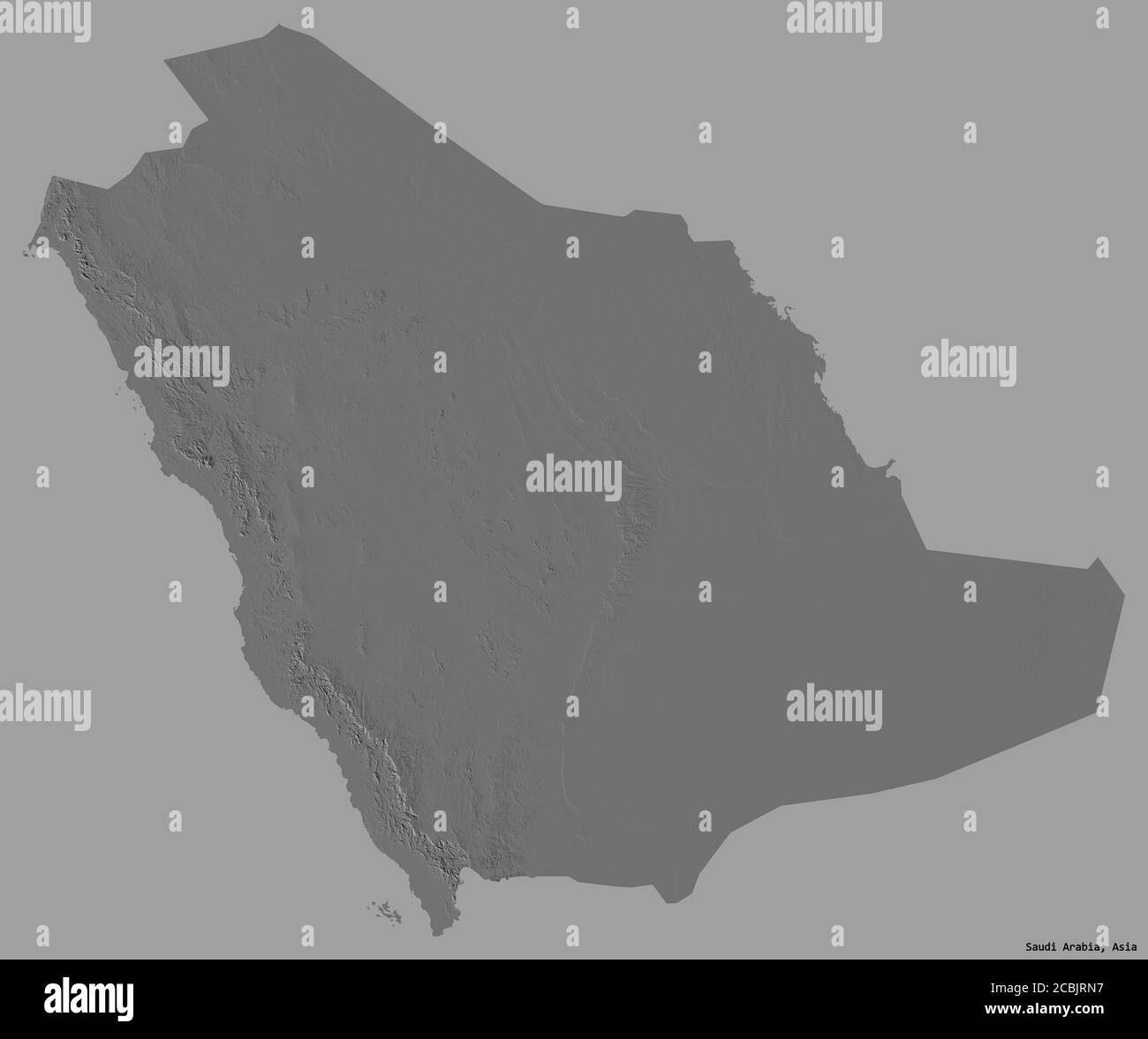 Shape of Saudi Arabia with its capital isolated on a solid color ...