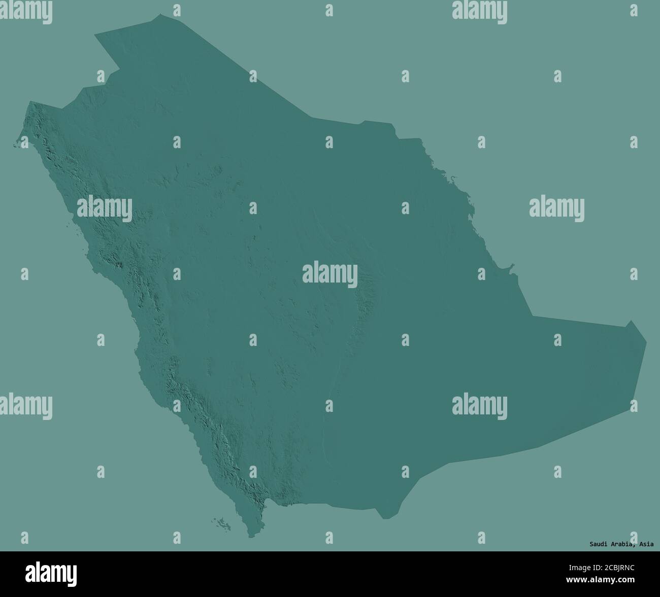 Shape of Saudi Arabia with its capital isolated on a solid color ...