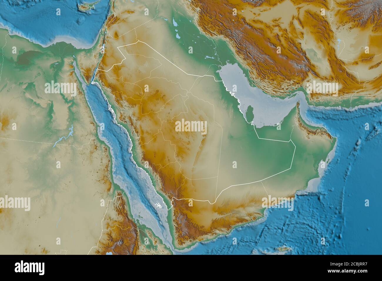 Extended area of Saudi Arabia with country outline, international and ...