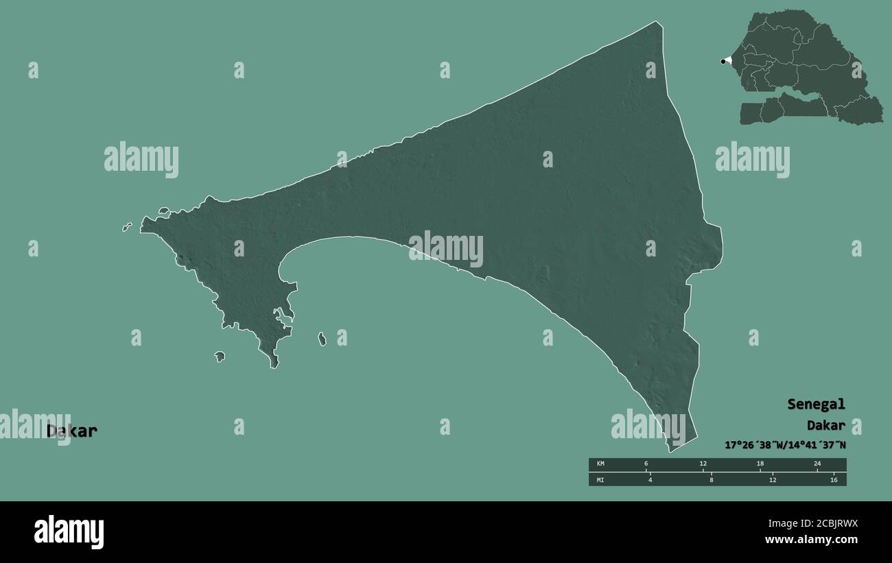 Shape of Dakar, region of Senegal, with its capital isolated on solid ...