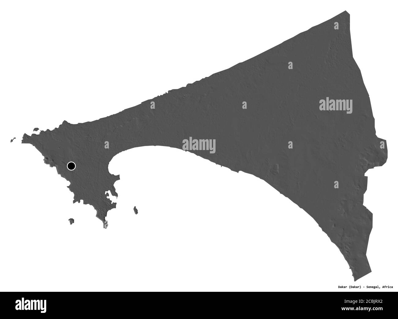 Shape of Dakar, region of Senegal, with its capital isolated on white ...