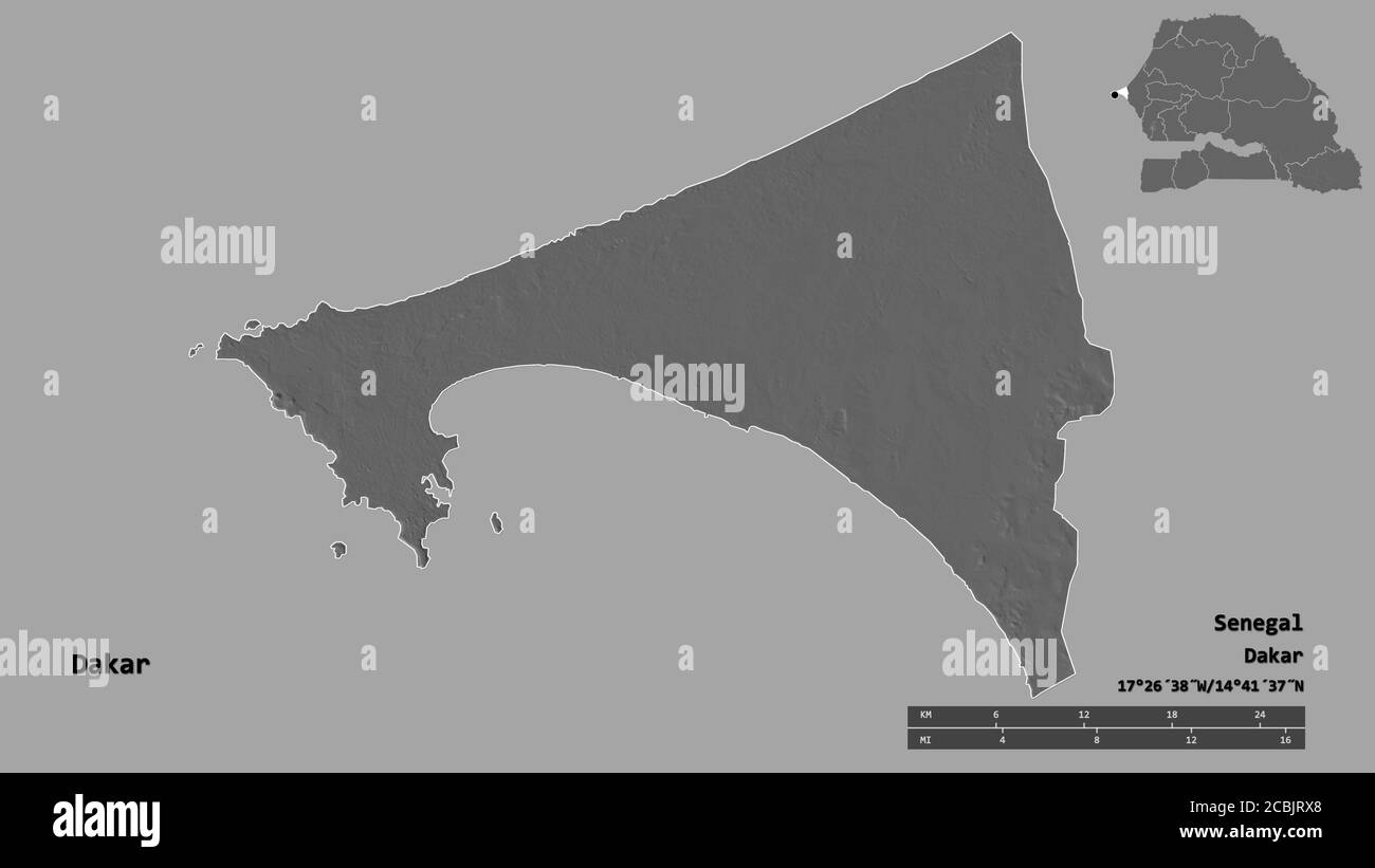 Shape of Dakar, region of Senegal, with its capital isolated on solid ...
