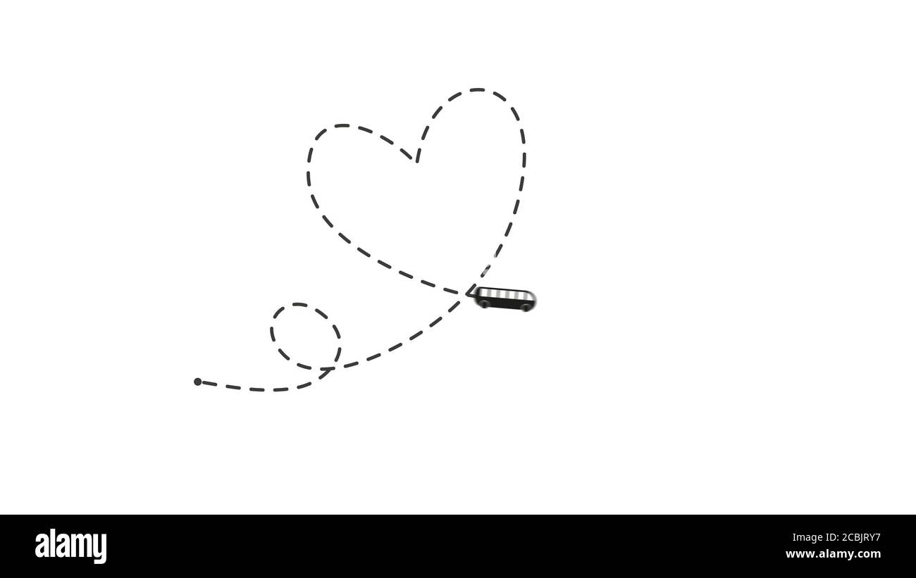 One dashed line drawing of passenger bus and heart sign label Stock ...