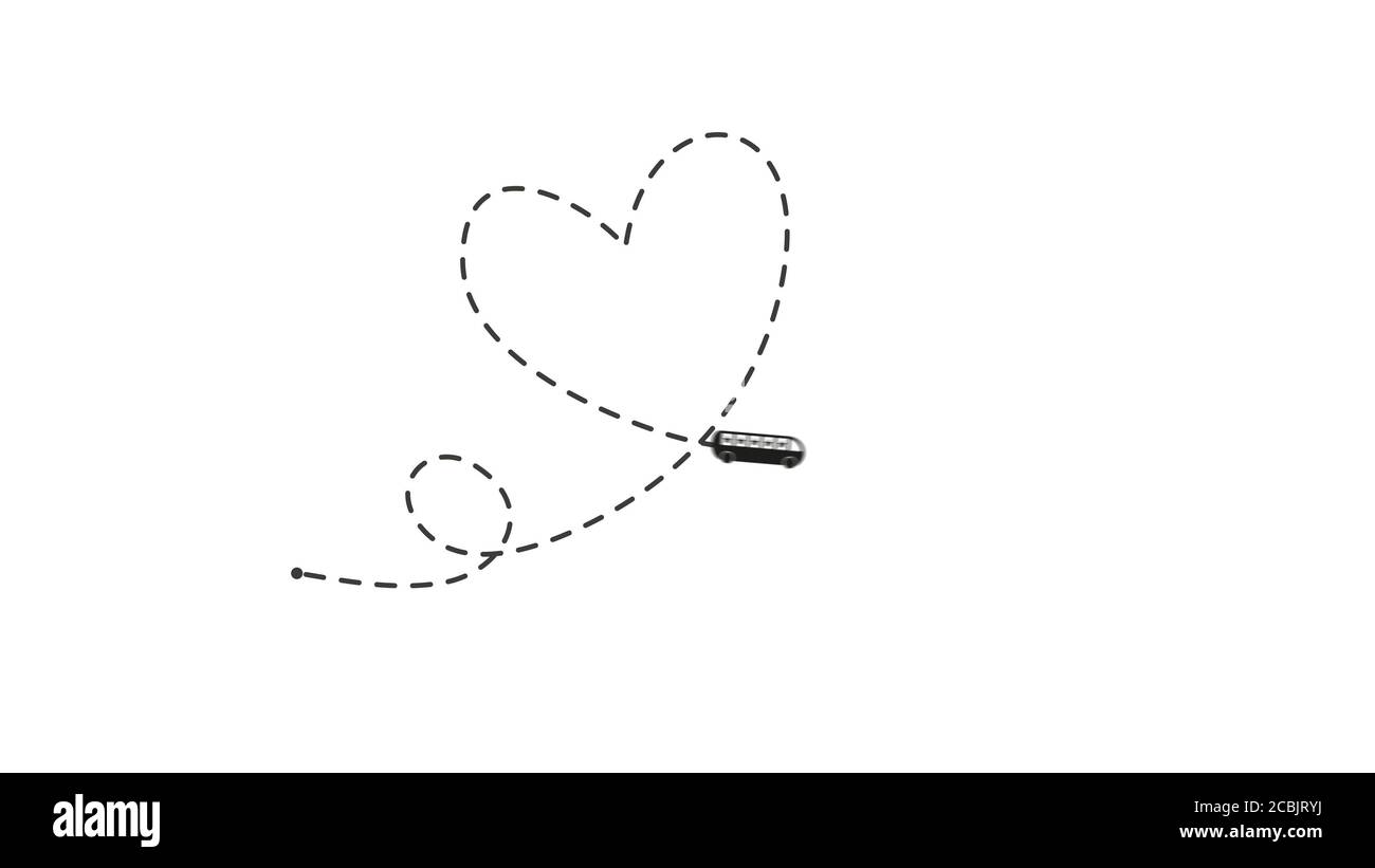 One dashed line drawing of passenger bus and heart sign label Stock ...