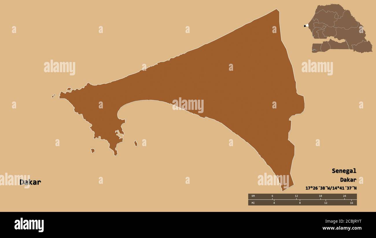 Shape of Dakar, region of Senegal, with its capital isolated on solid ...