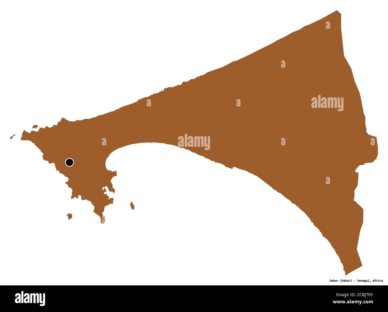 Shape of Dakar, region of Senegal, with its capital isolated on white ...