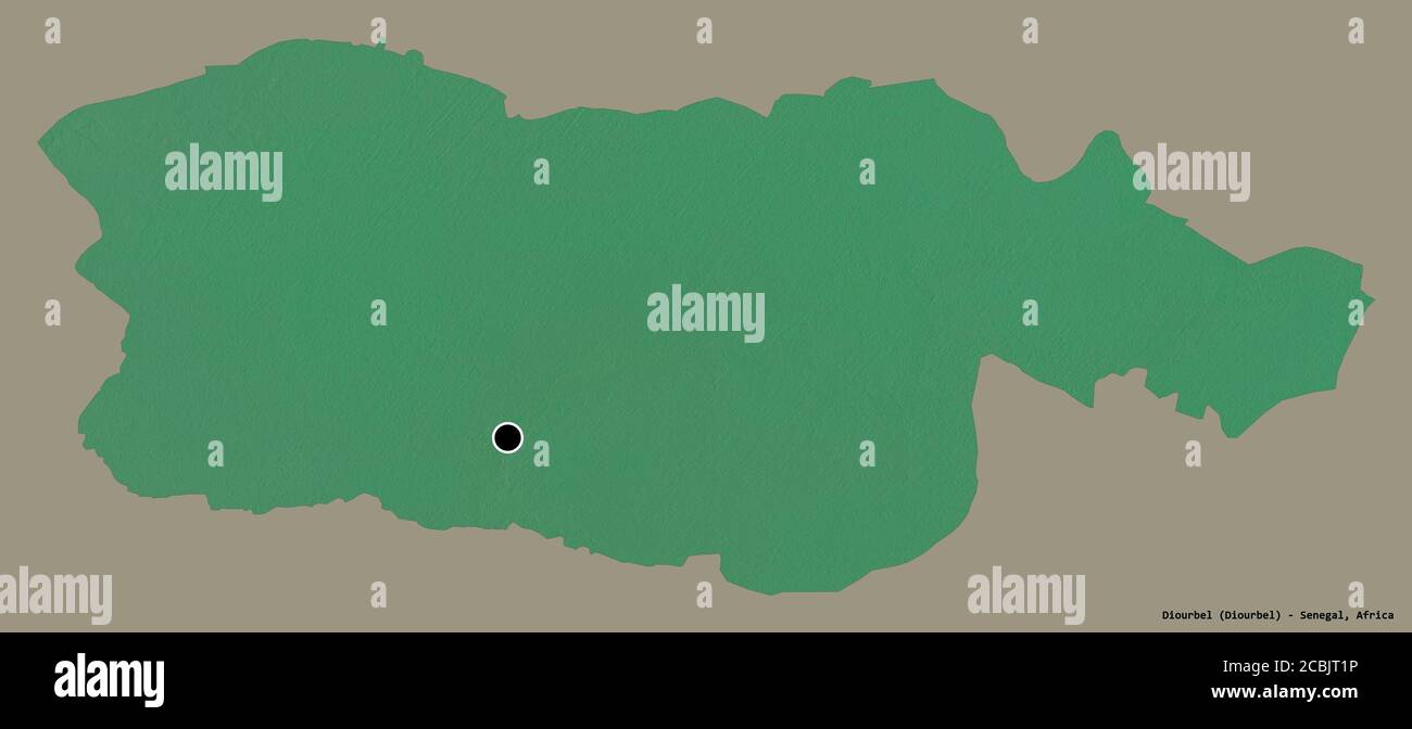 Shape of Diourbel, region of Senegal, with its capital isolated on a ...