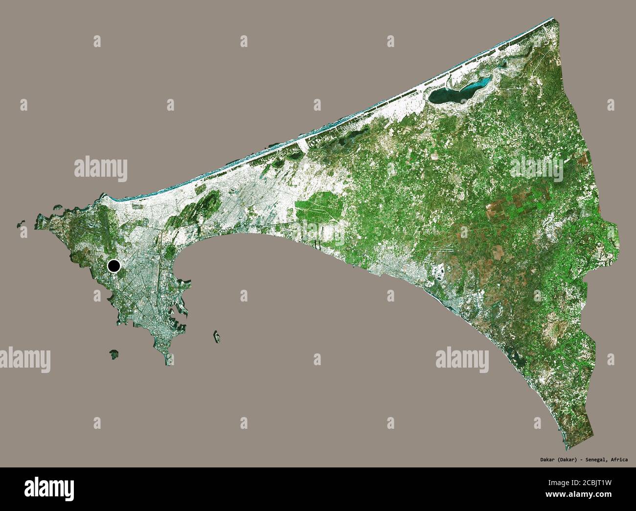 Shape of Dakar, region of Senegal, with its capital isolated on a solid ...
