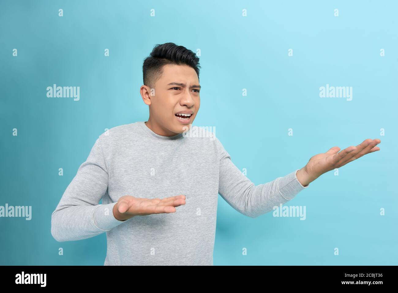 Closeup side view profile portrait of angry upset young man isolated on ...