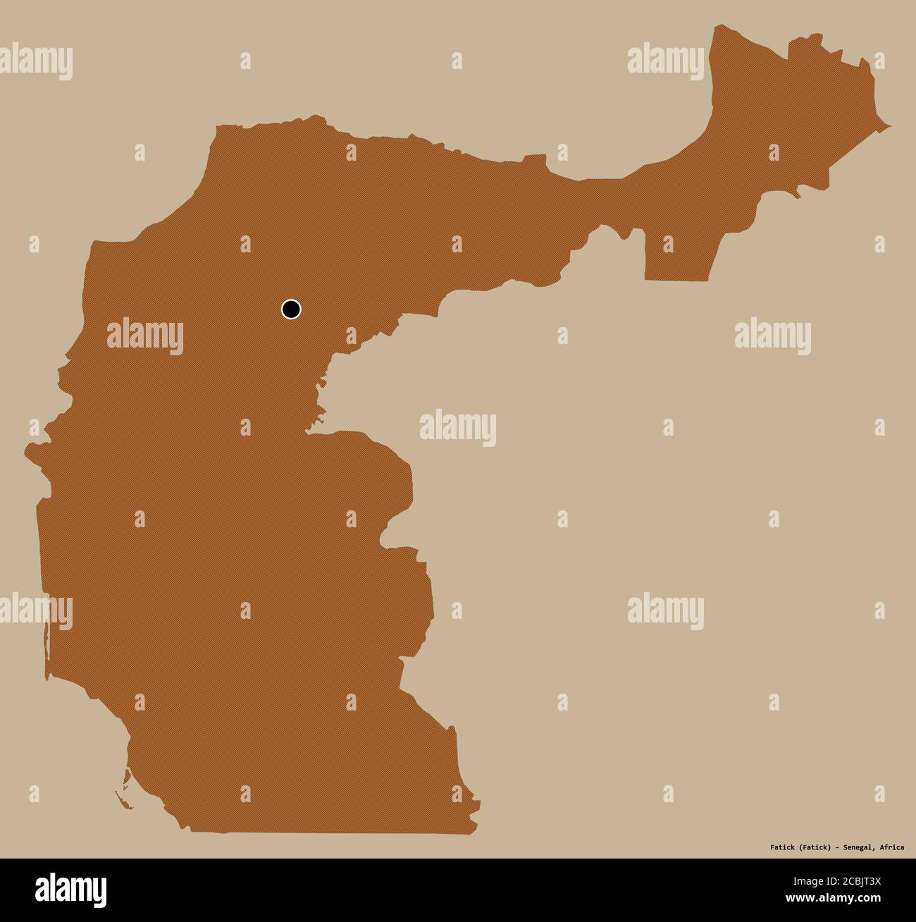 Shape of Fatick, region of Senegal, with its capital isolated on a ...