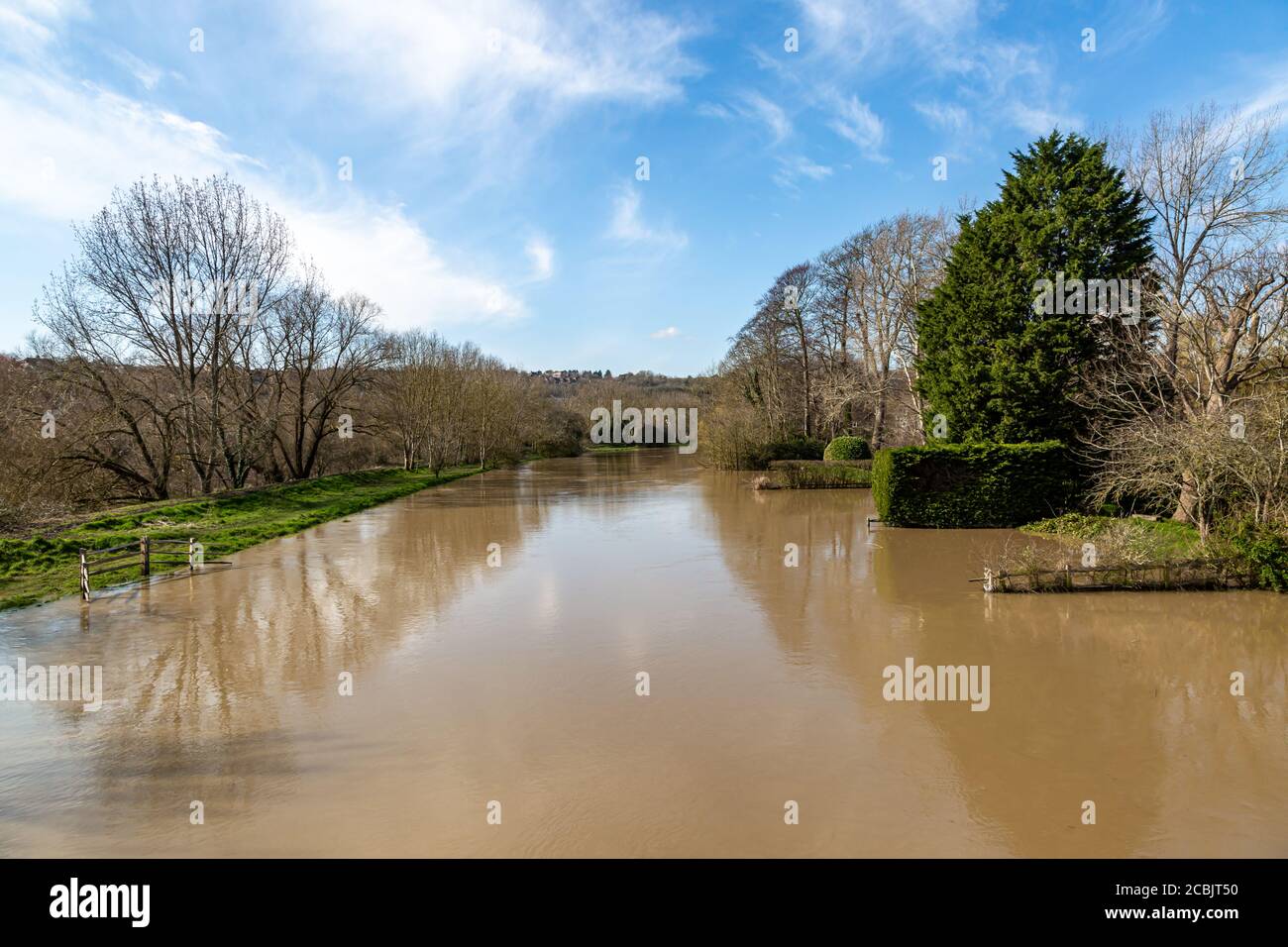 The River Ouse in Lewes, Sussex, at high tide and after heavy rainfall ...
