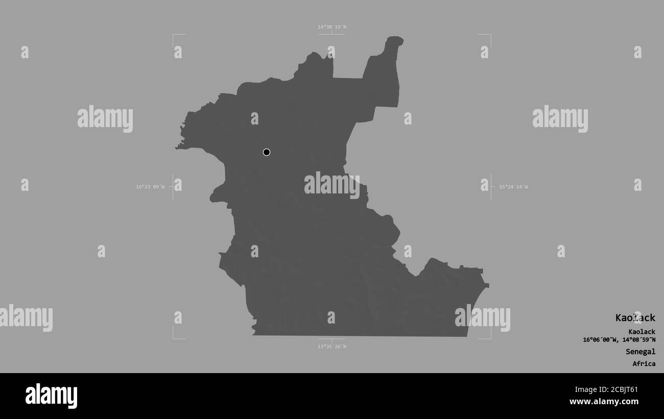 Area of Kaolack, region of Senegal, isolated on a solid background in a ...