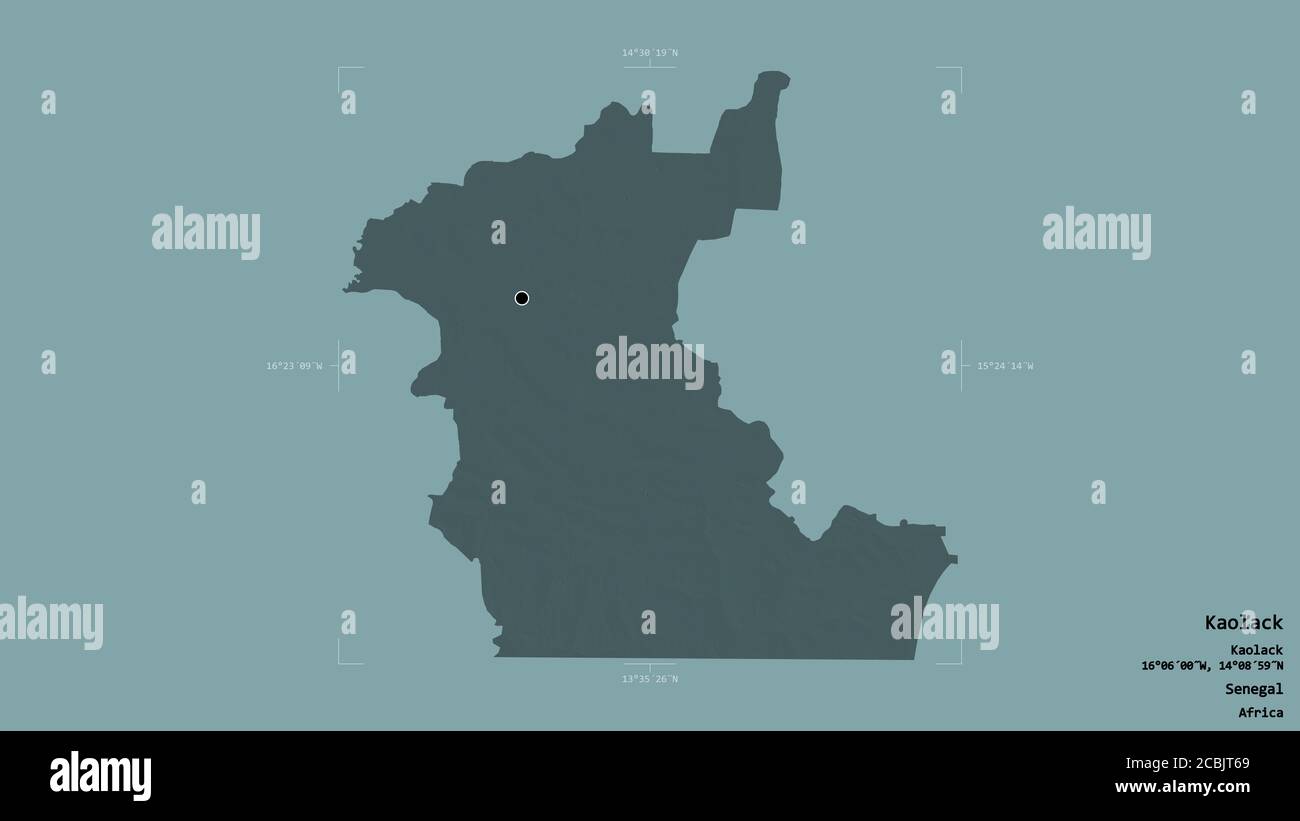 Area of Kaolack, region of Senegal, isolated on a solid background in a ...