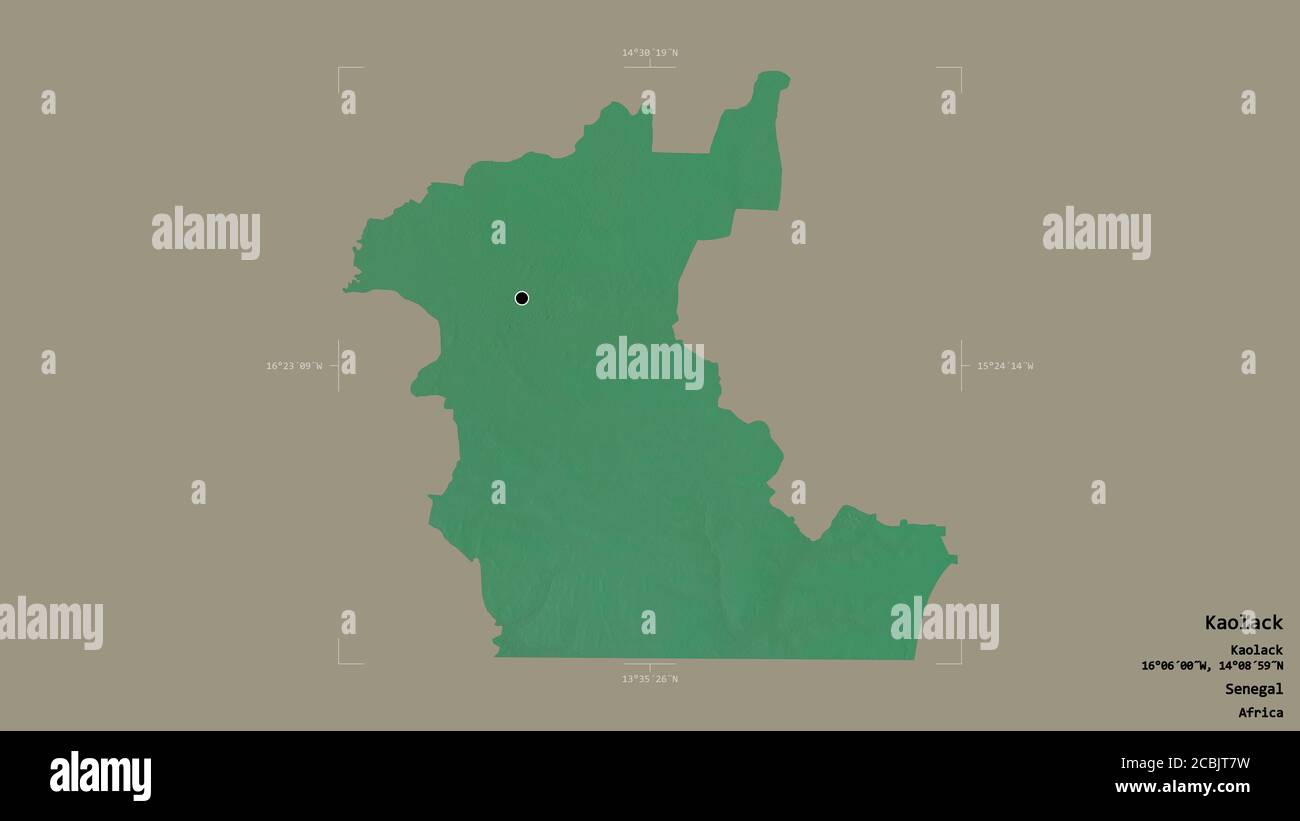 Area of Kaolack, region of Senegal, isolated on a solid background in a ...