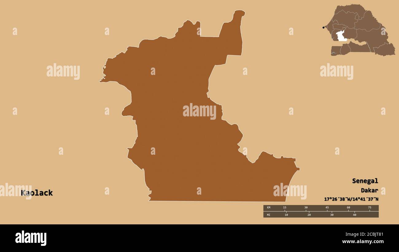 Shape of Kaolack, region of Senegal, with its capital isolated on solid ...