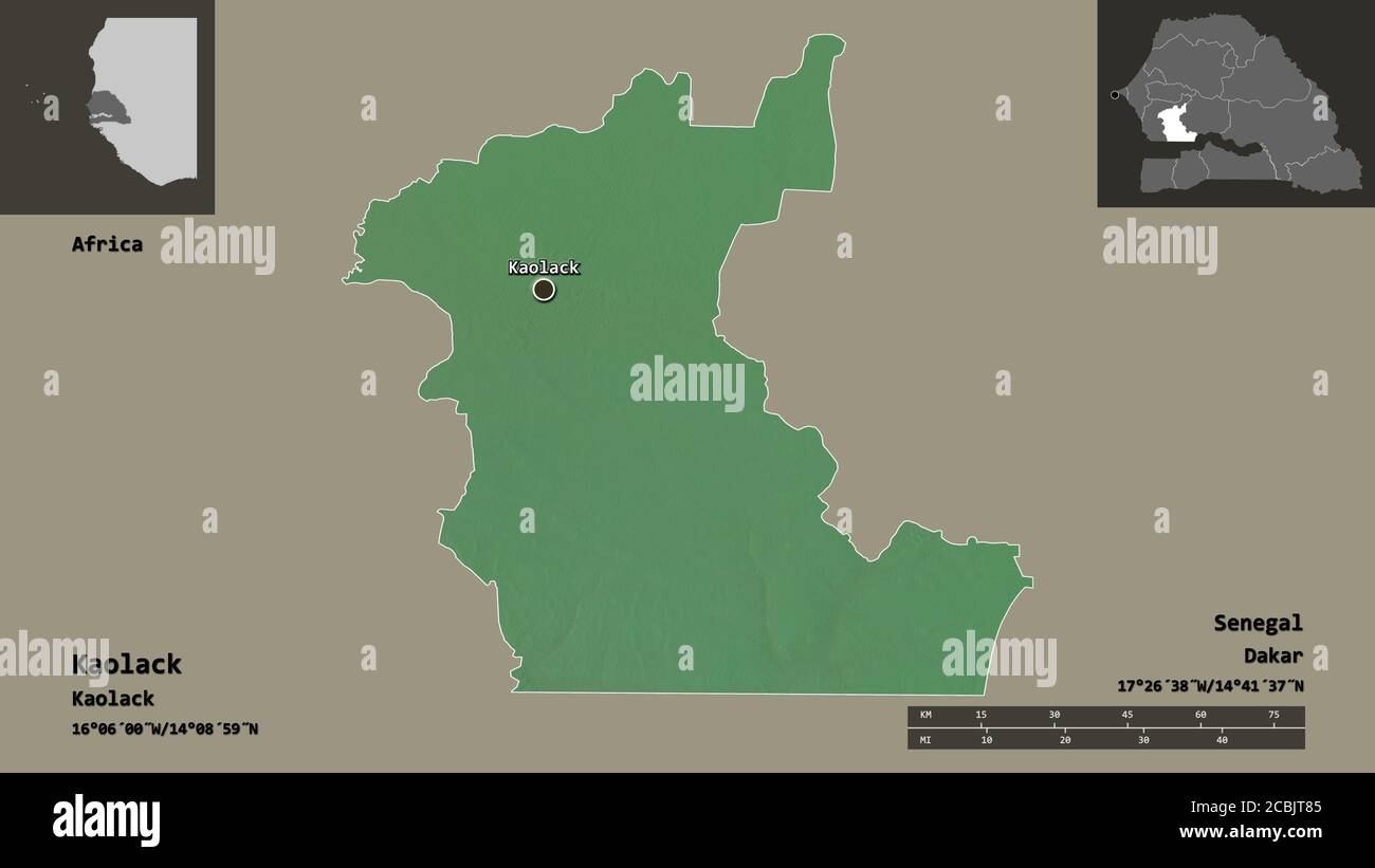 Shape of Kaolack, region of Senegal, and its capital. Distance scale ...