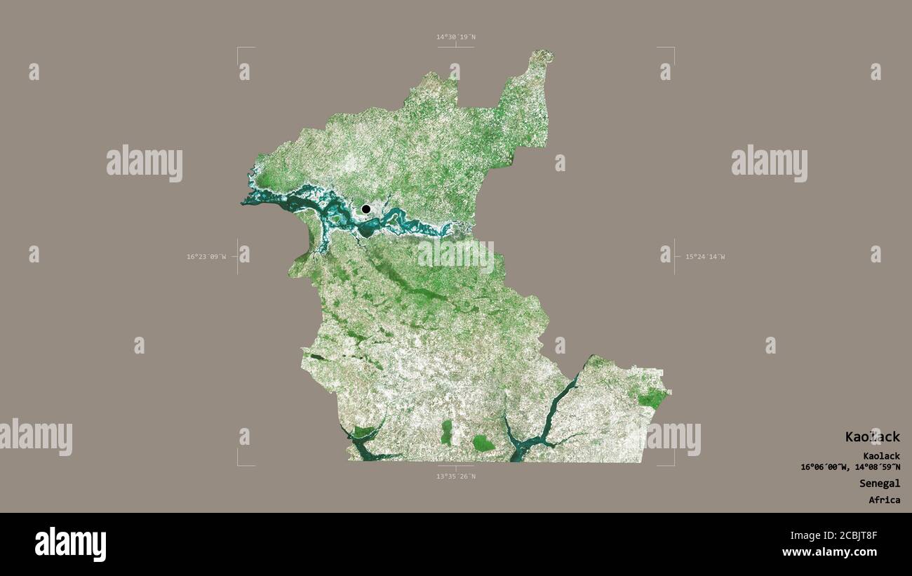 Area of Kaolack, region of Senegal, isolated on a solid background in a ...