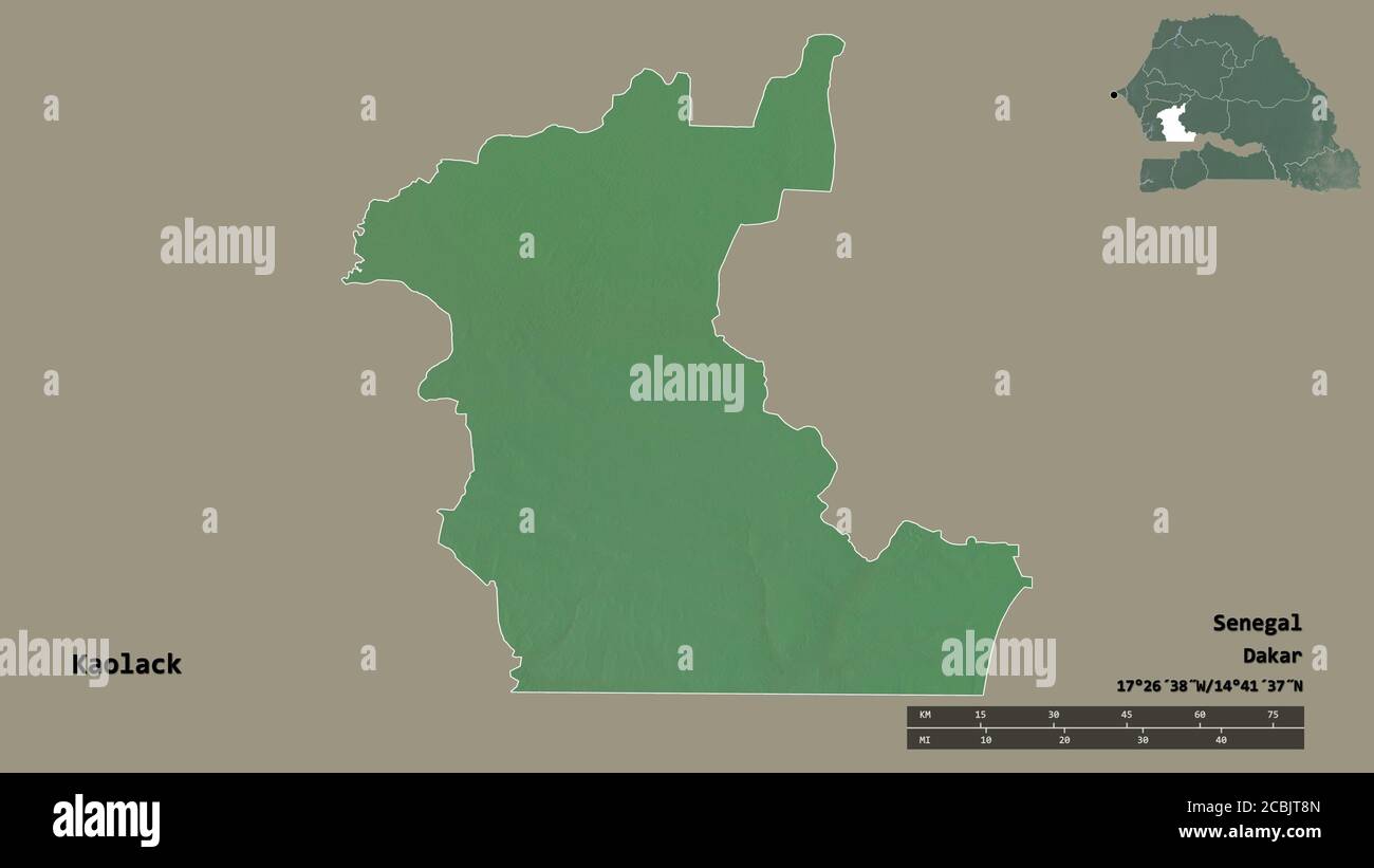 Shape of Kaolack, region of Senegal, with its capital isolated on solid ...