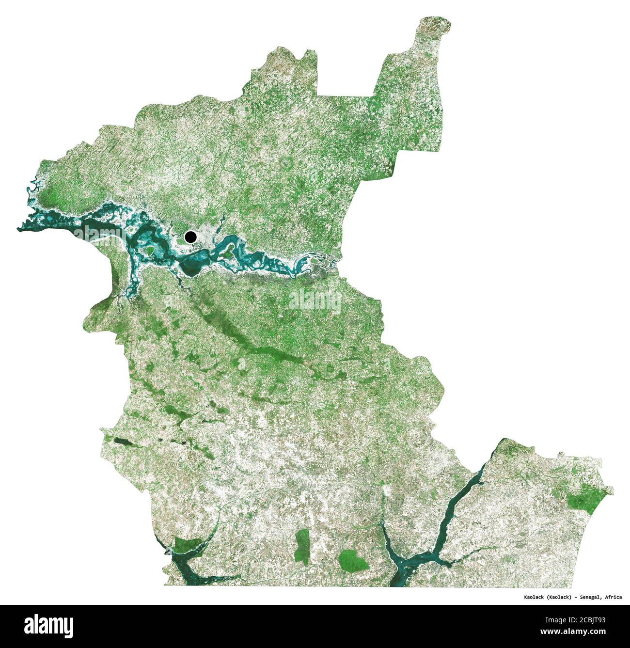 Shape of Kaolack, region of Senegal, with its capital isolated on white ...