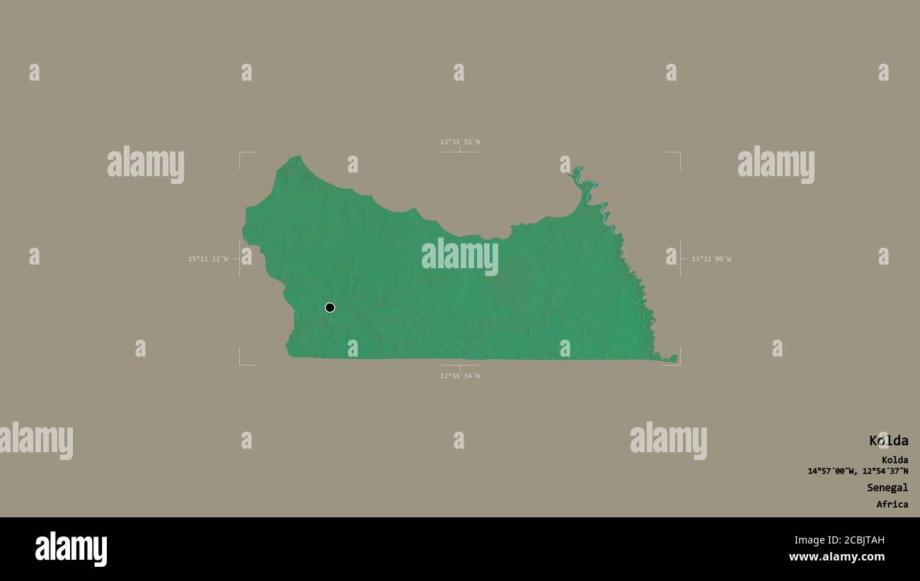 Area of Kolda, region of Senegal, isolated on a solid background in a ...