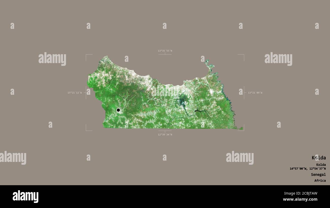Area of Kolda, region of Senegal, isolated on a solid background in a ...