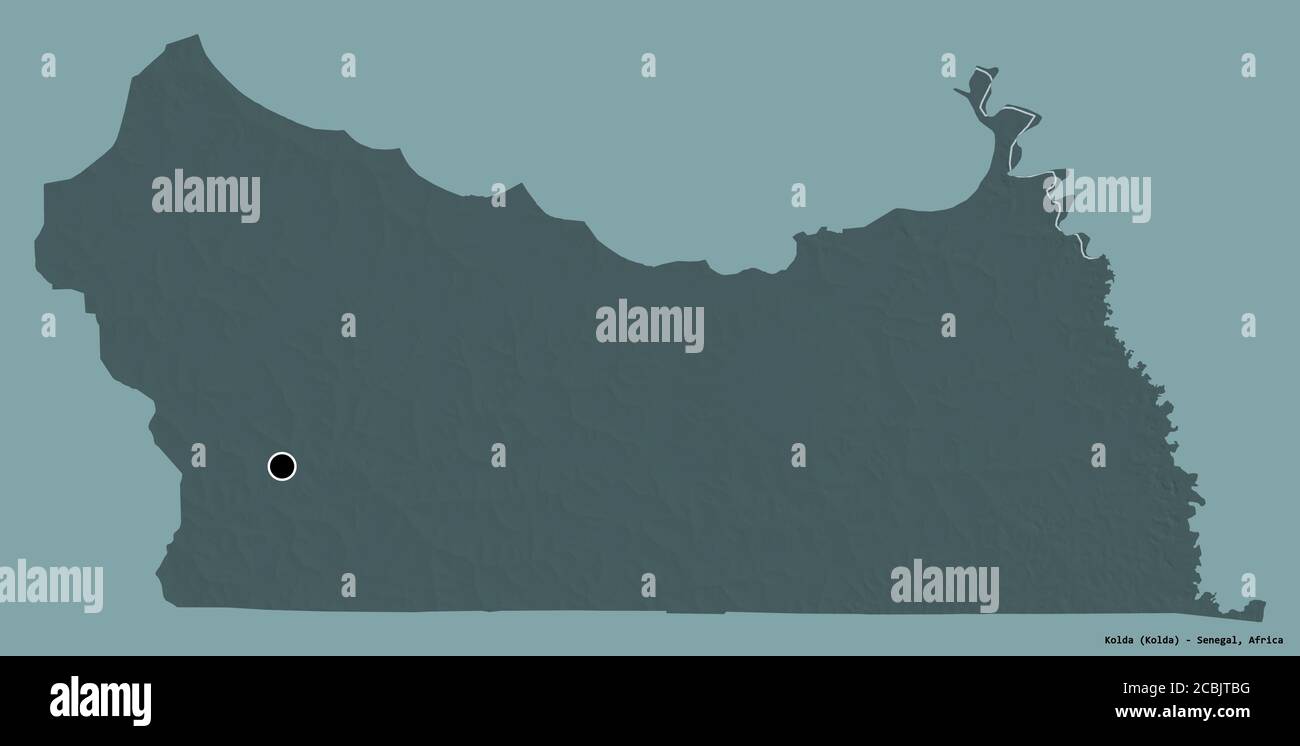 Shape of Kolda, region of Senegal, with its capital isolated on a solid ...