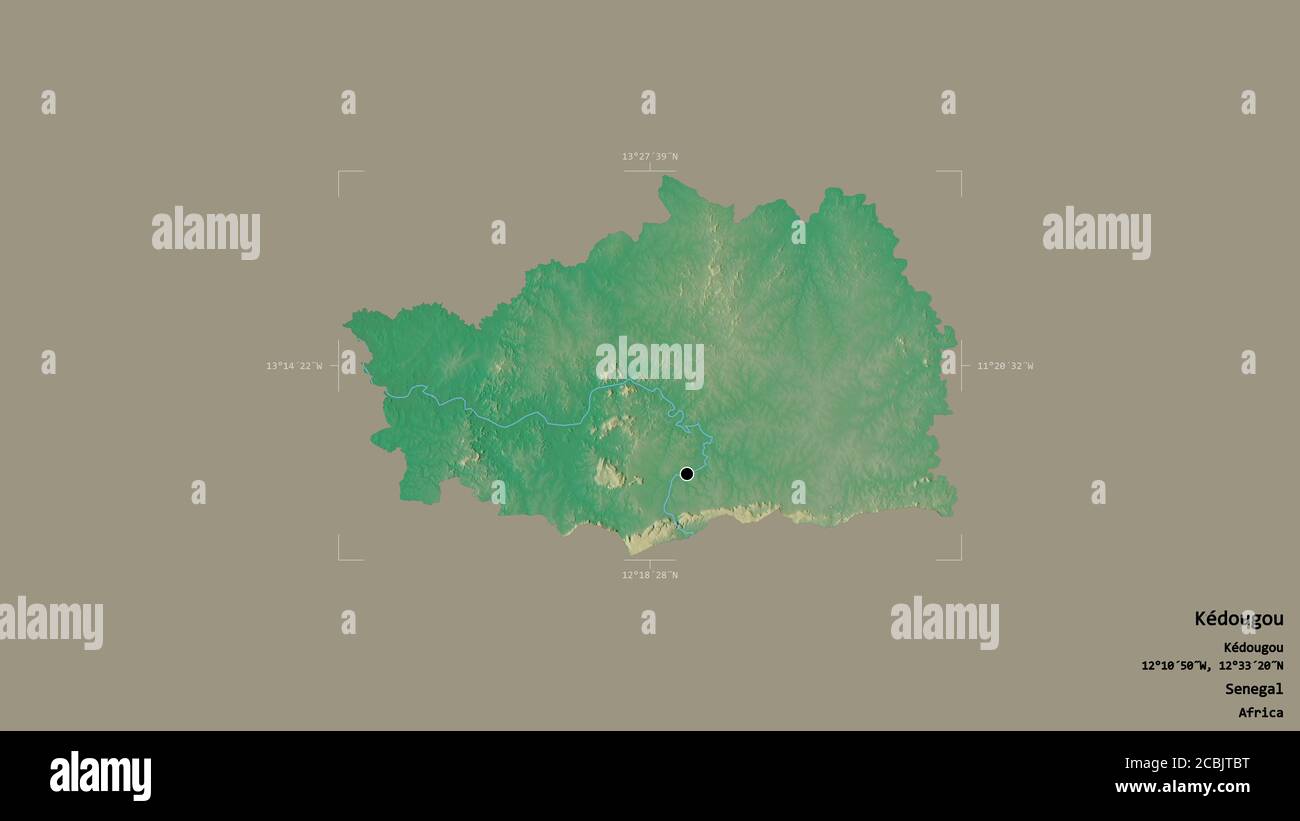 Area of Kédougou, region of Senegal, isolated on a solid background in ...