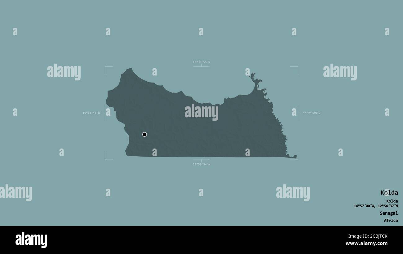 Area of Kolda, region of Senegal, isolated on a solid background in a ...
